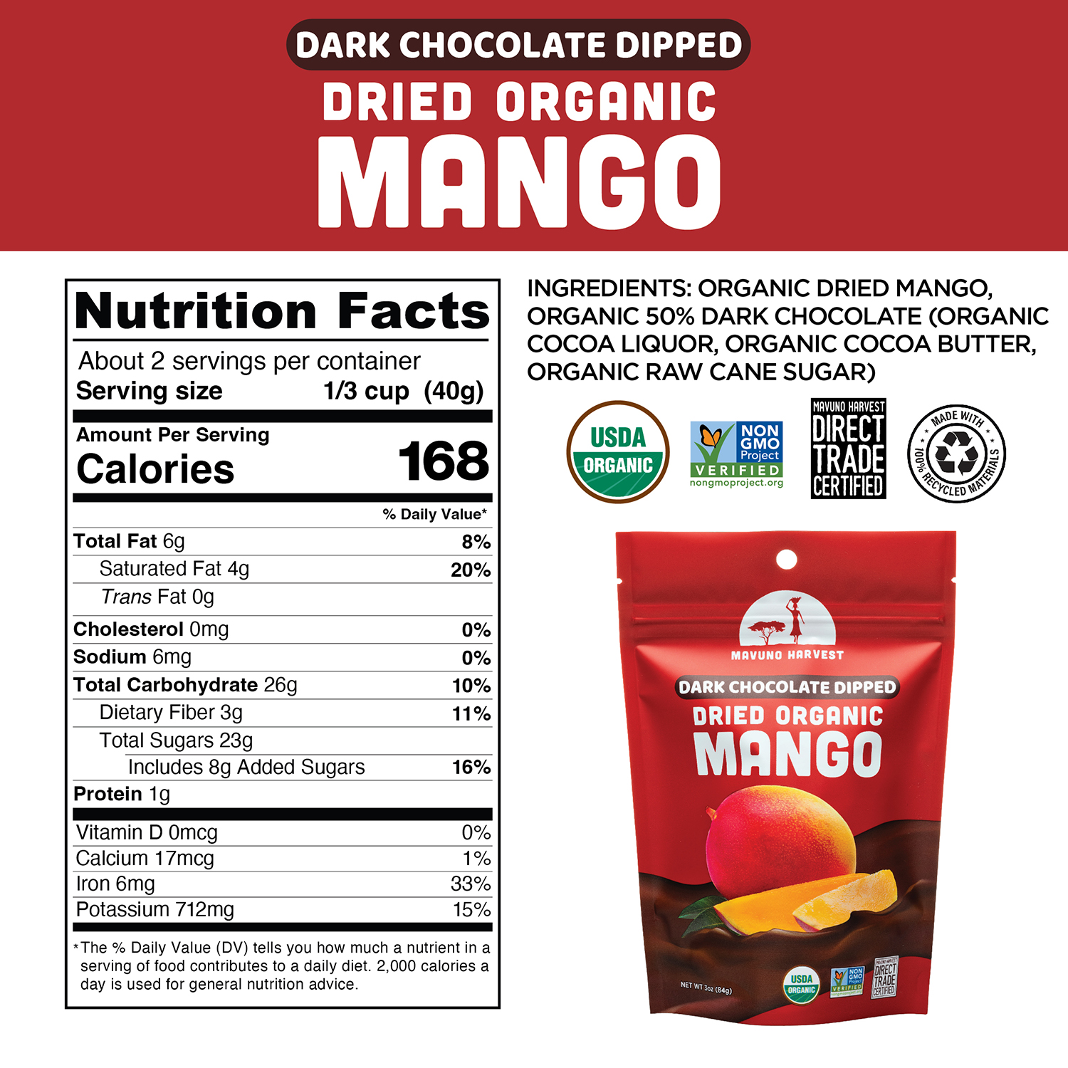 Organic Chocolate Dipped Dried Mango 3 oz (6 Pack) | SnackMagic | Build ...