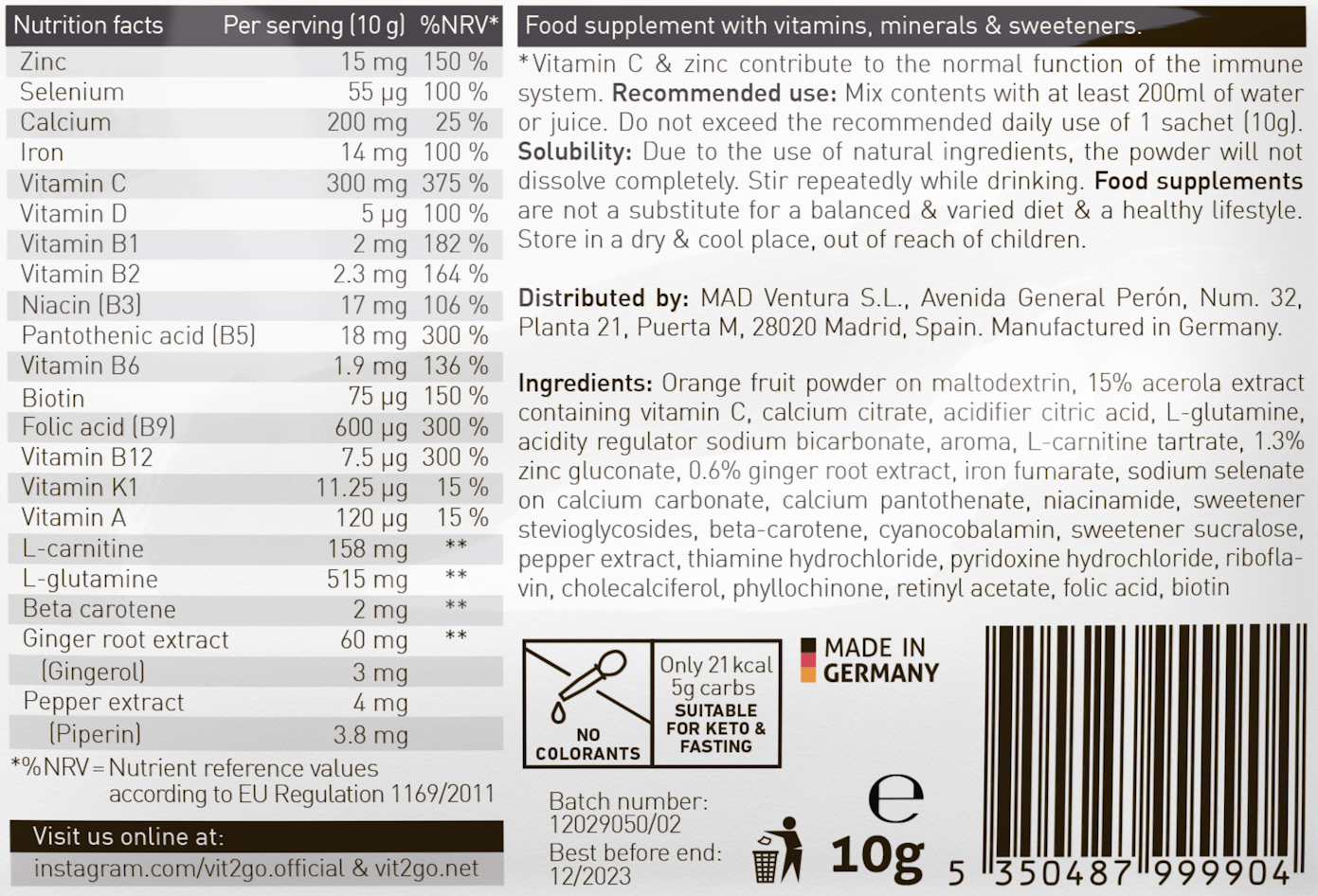 Vit2go Immunity Booster (10 Pack) | SnackMagic | Build your own 100% ...